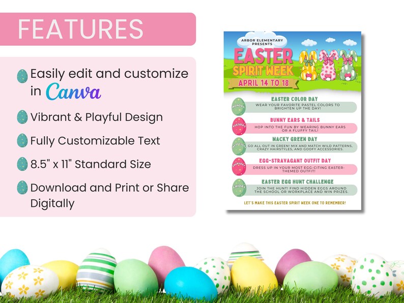 Editable Easter Spirit Week Flyer Template in Canva. Fun Daily Themes ...
