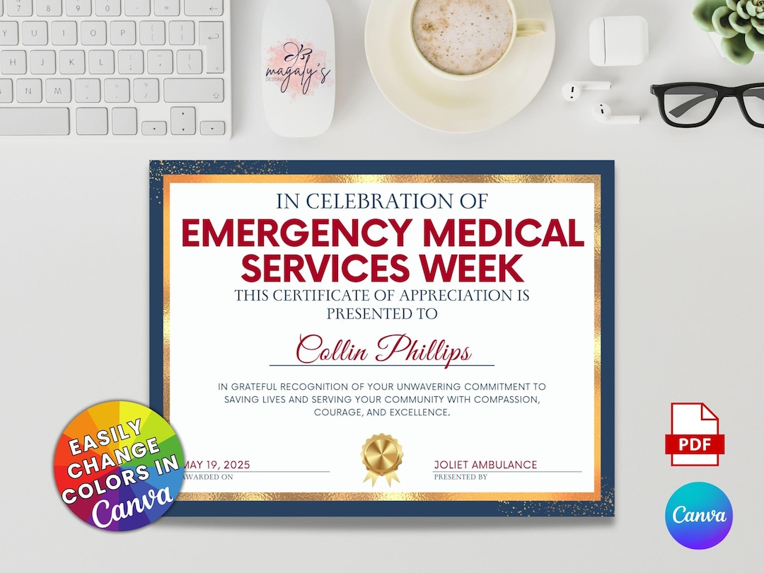 EMS Week Certificate Template | EMT Paramedic Appreciation Award ...