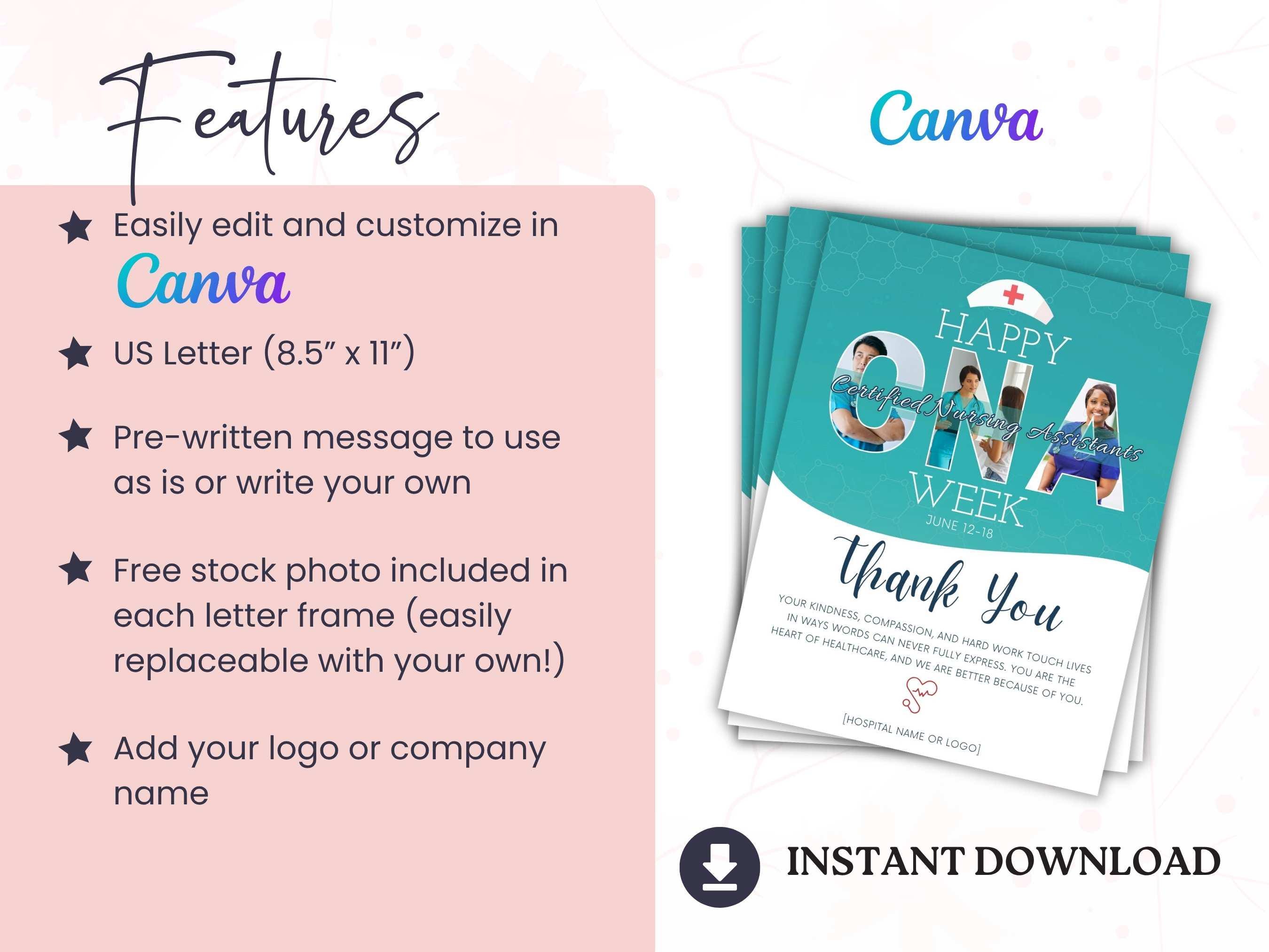 CNA Week Flyer Canva Template | Editable Thank You Flyer for Certified ...