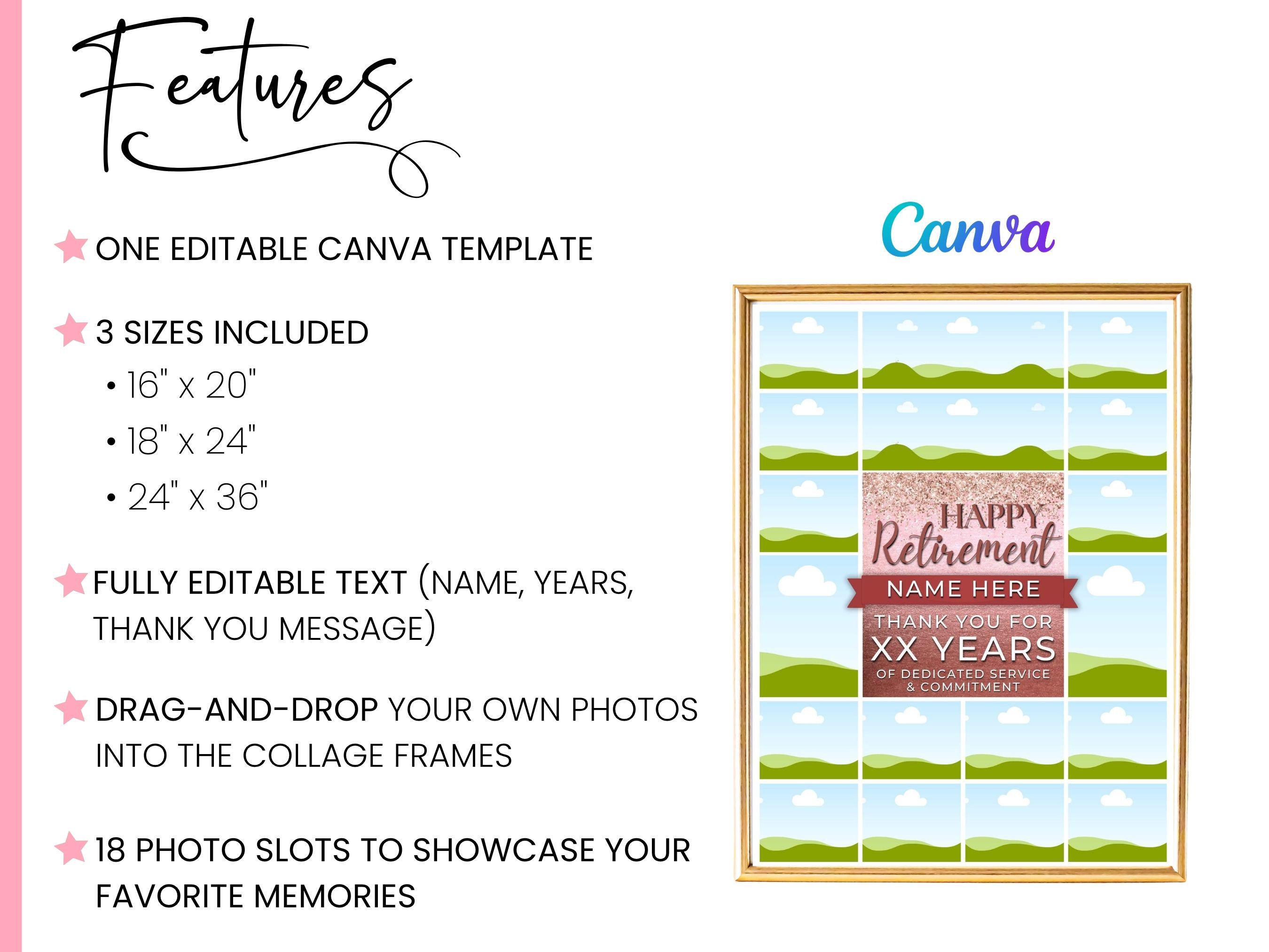 Retirement Photo Collage Template for Women – 18 Photo Frame | Rose ...
