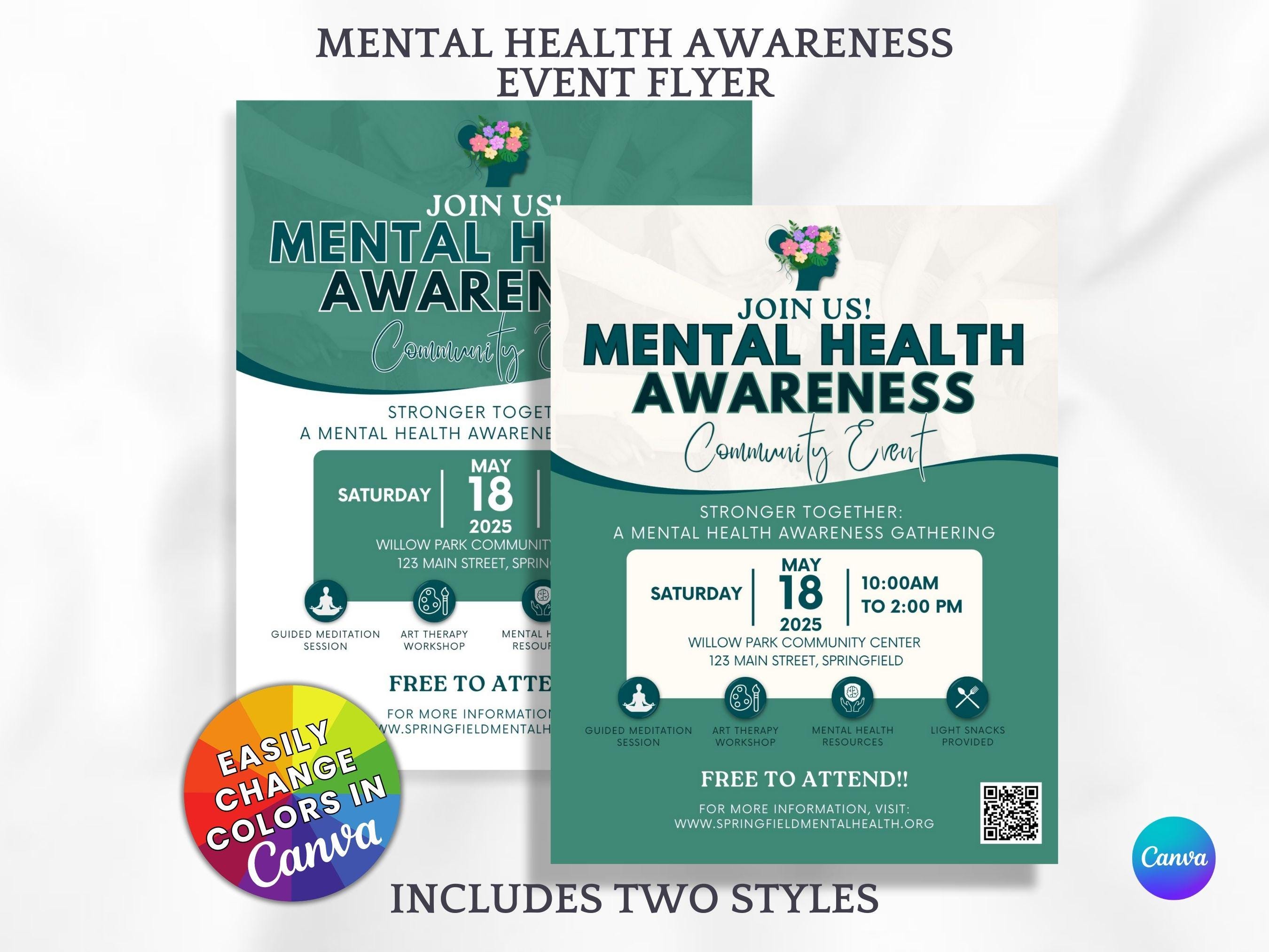 Mental Health Awareness Event Flyer Template | Editable Canva Flyer ...