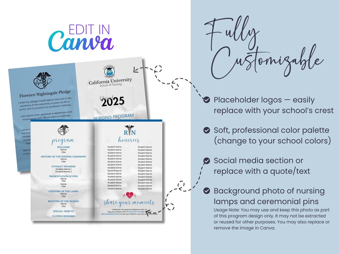 Nursing Pinning Ceremony Program Template | RN Graduation Pamphlet ...