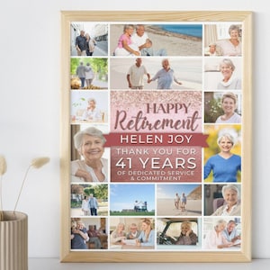 Retirement Photo Collage Template for Women – 18 Photo Frame | Rose ...