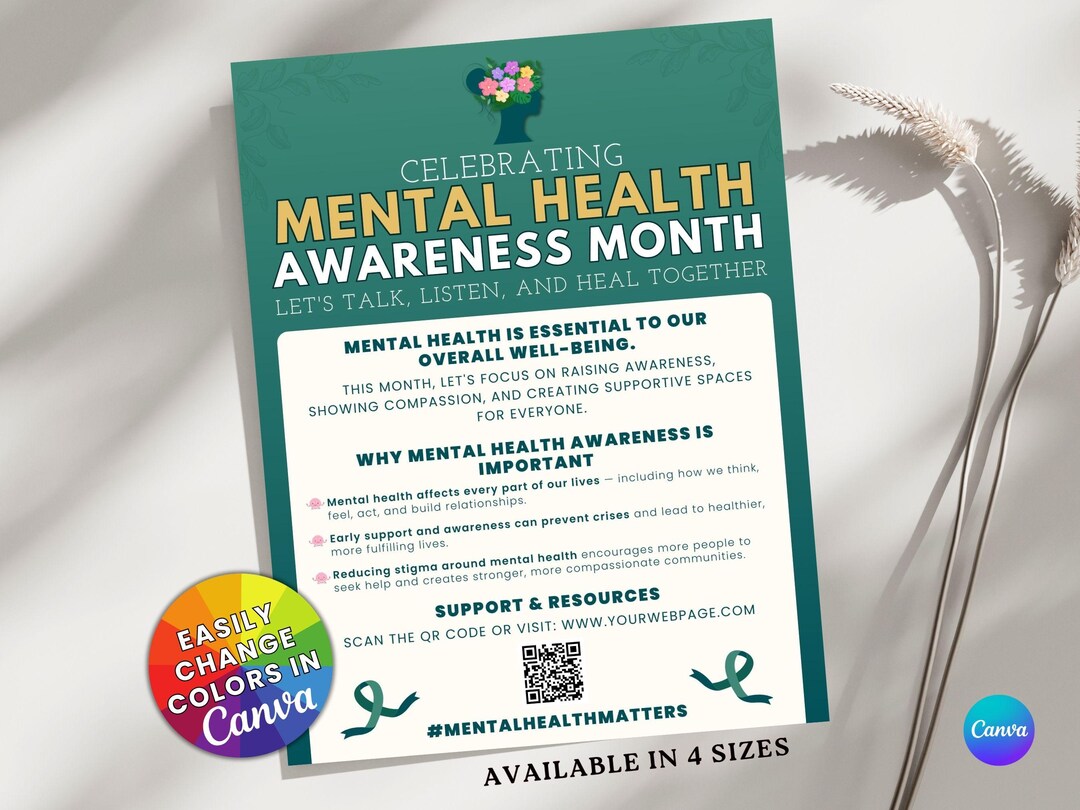 Mental Health Awareness Poster Canva Template | Editable Printable ...