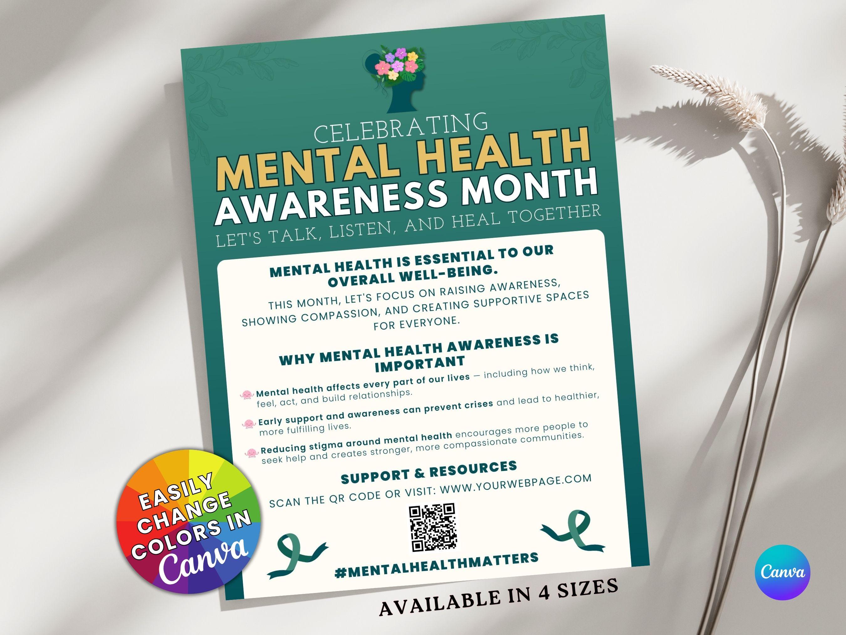 Mental Health Awareness Poster Canva Template | Editable Printable ...