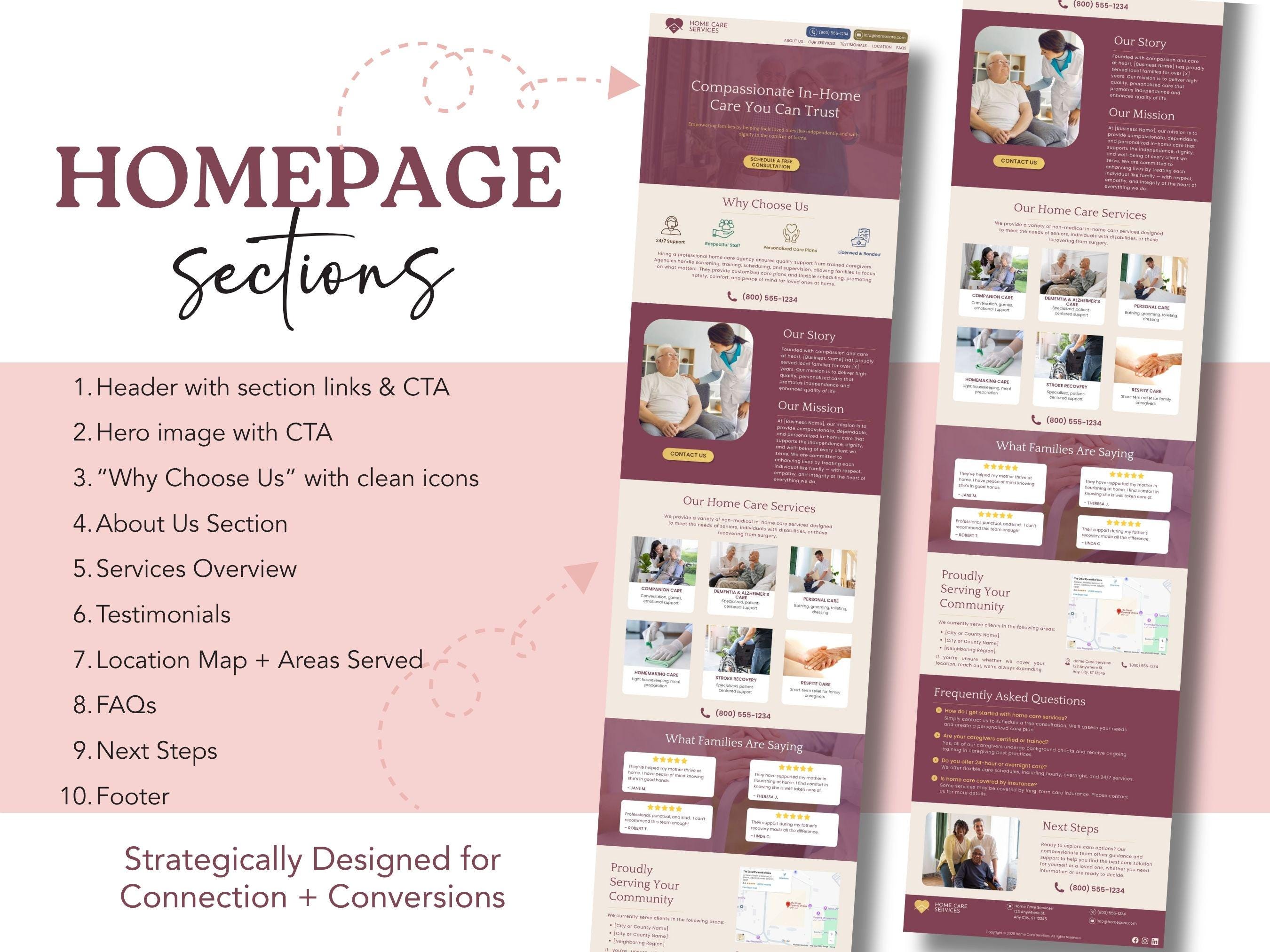 Home Care Website Template Canva | One Page Scrolling Website for ...