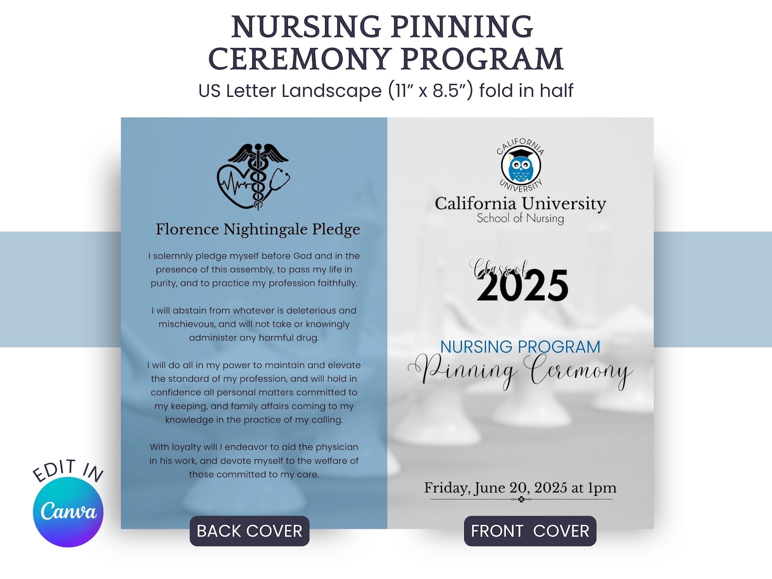 Nursing Pinning Ceremony Program Template | RN Graduation Pamphlet ...