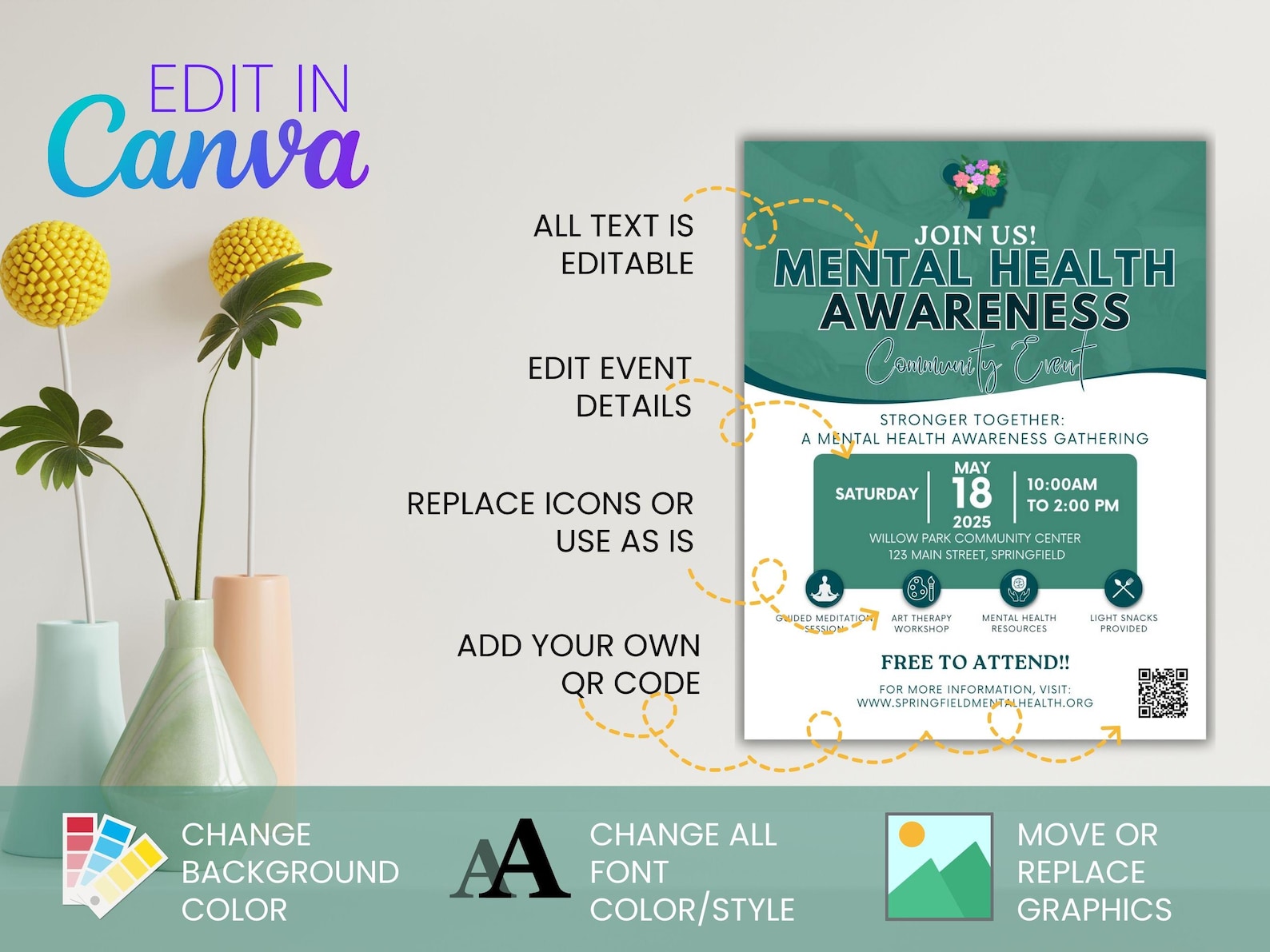 Mental Health Awareness Event Flyer Template | Editable Canva Flyer ...