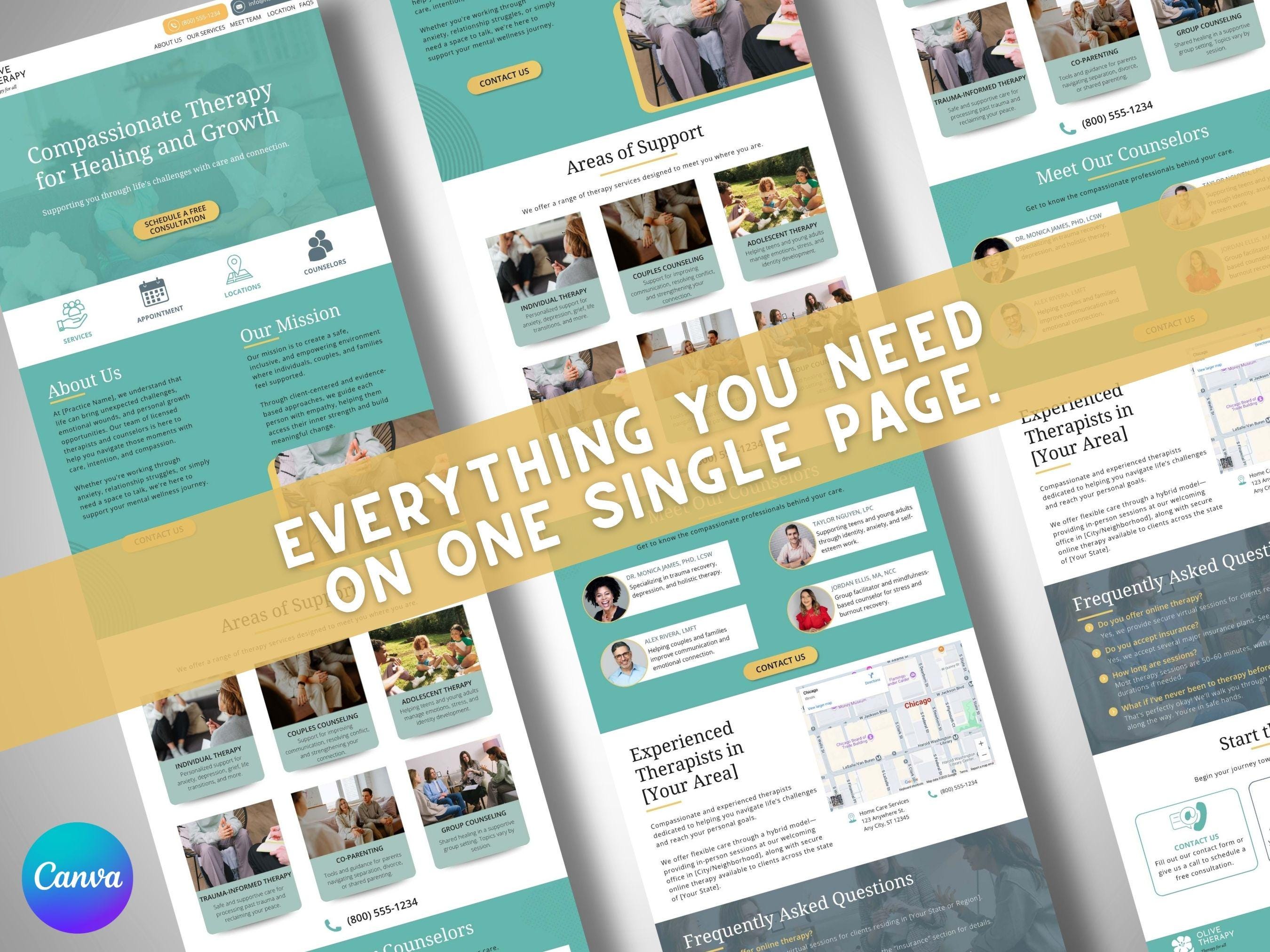 Therapist Website Template Canva | Landing Page for Coaches & Mental ...