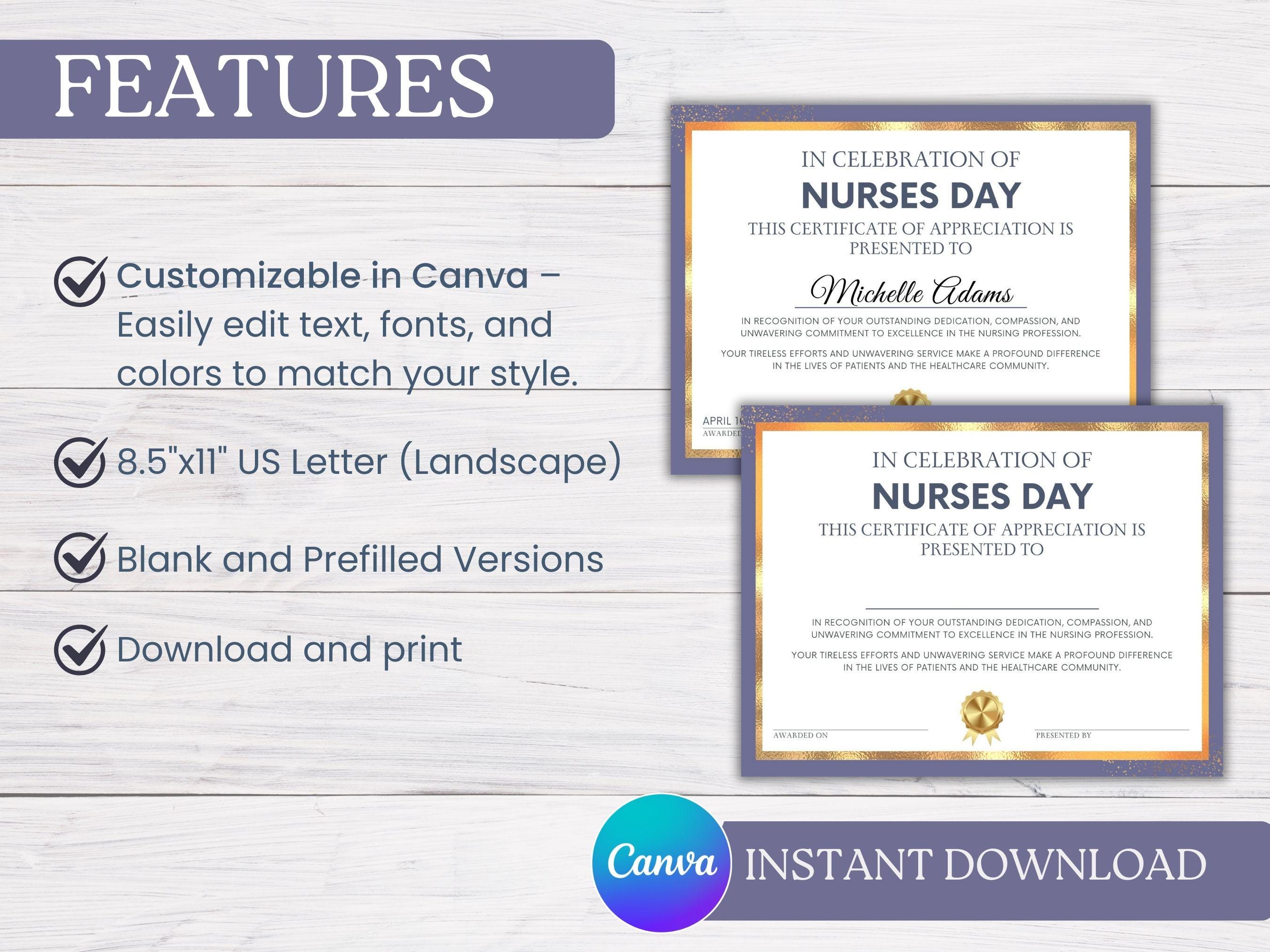 Nurses Recognition Award Certificate | Canva Template | Nursing ...