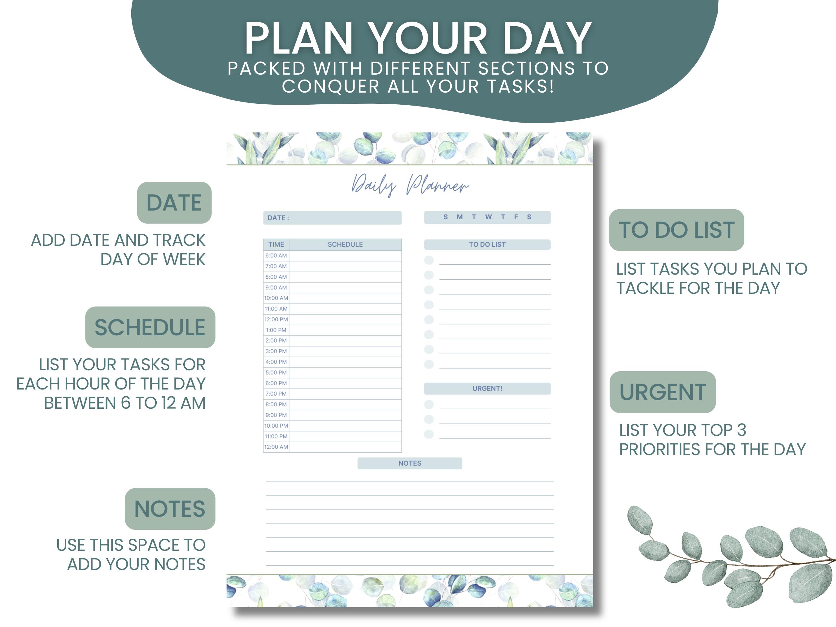 Digital Daily Planner Printable With Eucalyptus Design – To-do List ...