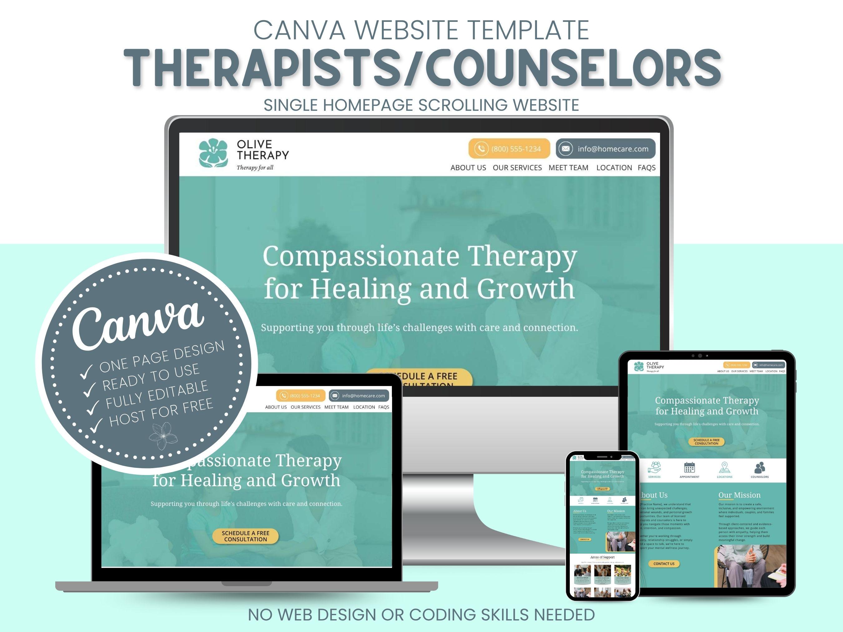 Therapist Website Template Canva | Landing Page for Coaches & Mental ...