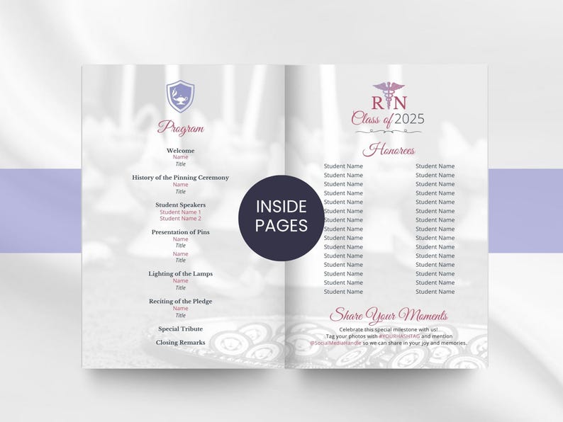 Nursing Pinning Ceremony Program Template | RN Graduation Pamphlet ...