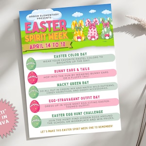 Editable Easter Spirit Week Flyer Template in Canva. Fun Daily Themes ...
