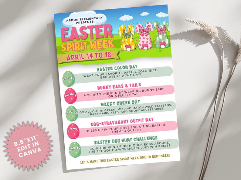 Editable Easter Spirit Week Flyer Template in Canva. Fun Daily Themes ...