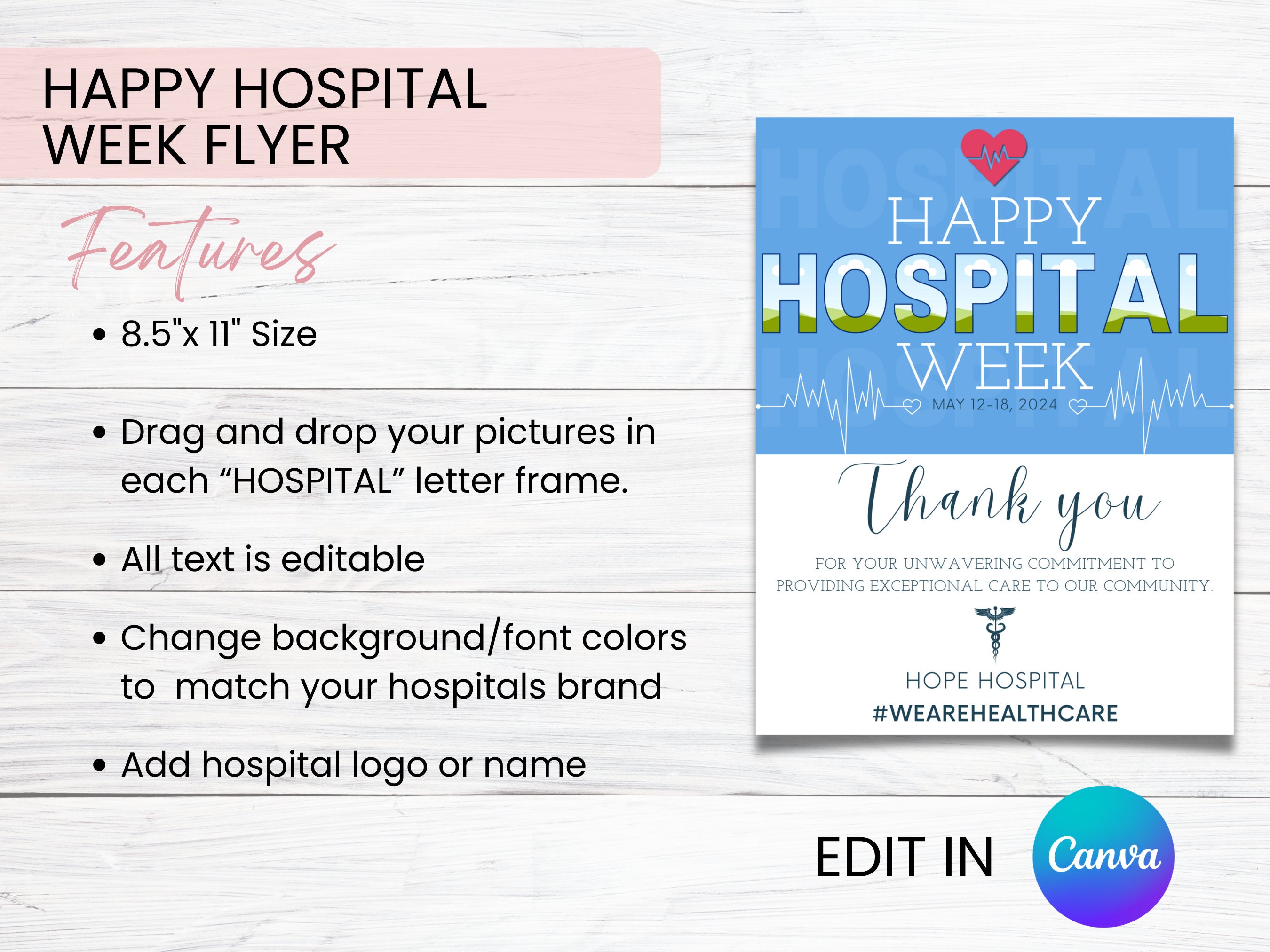 Happy Hospital Week Flyer | Editable Hospital Sign | Staff Appreciation ...