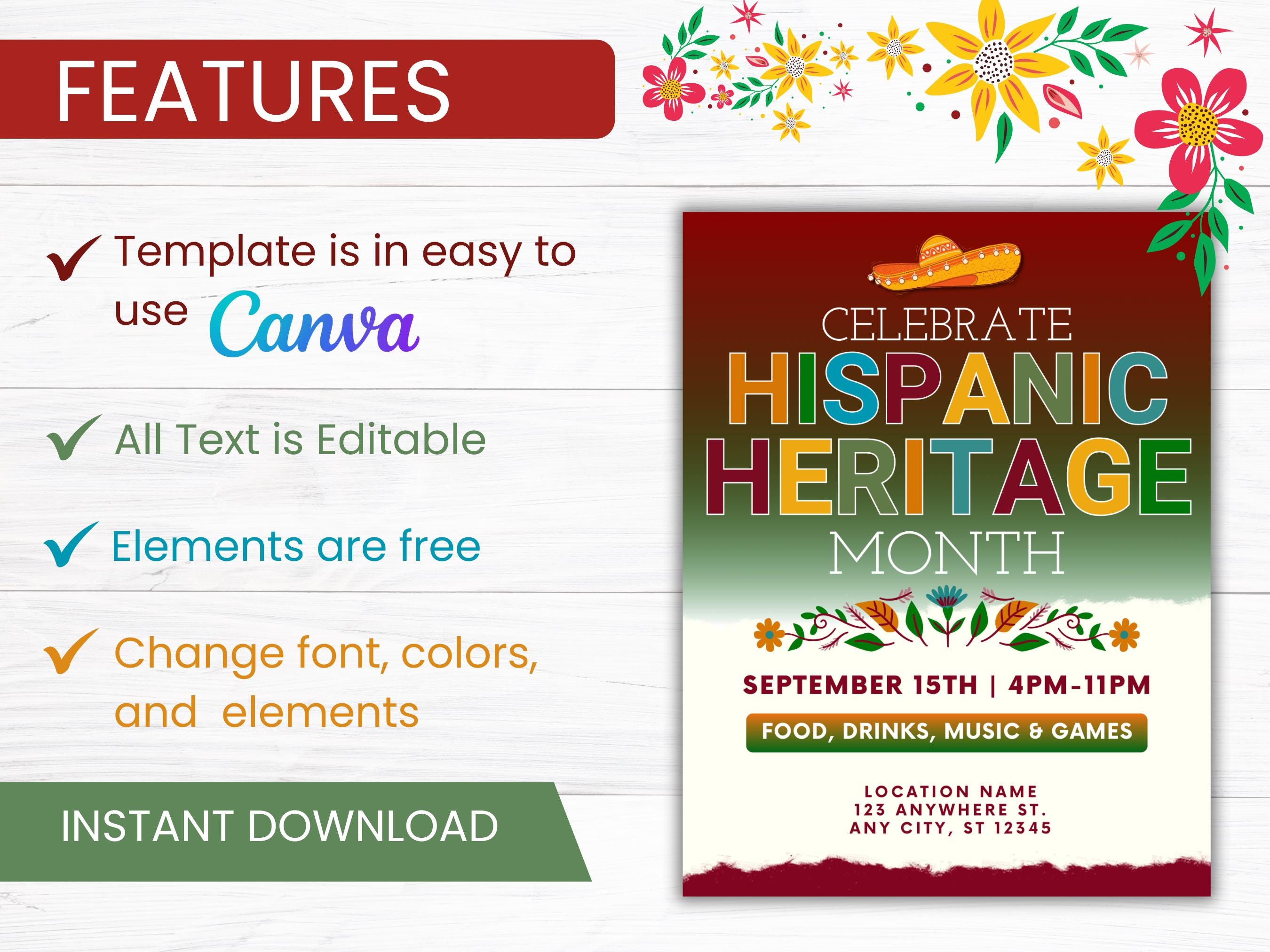 Editable Hispanic Heritage Month Event Flyer | Canva Template - Etsy