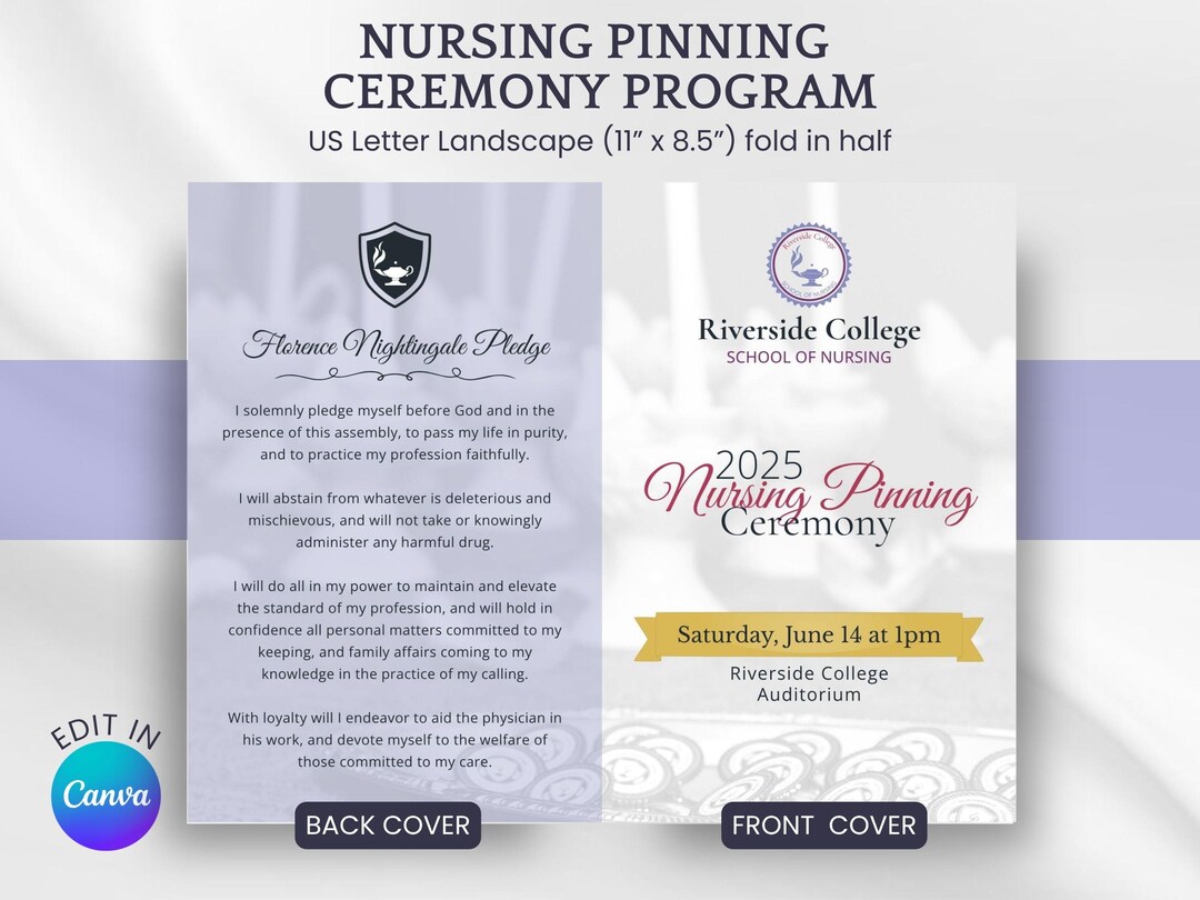 Nursing Pinning Ceremony Program Template | RN Graduation Pamphlet ...