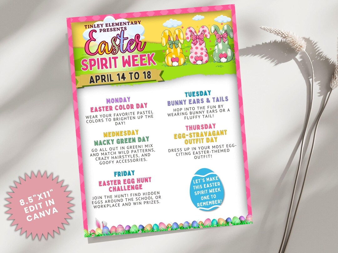 Easter Spirit Week Flyer Template | Editable Canva Design for School or ...