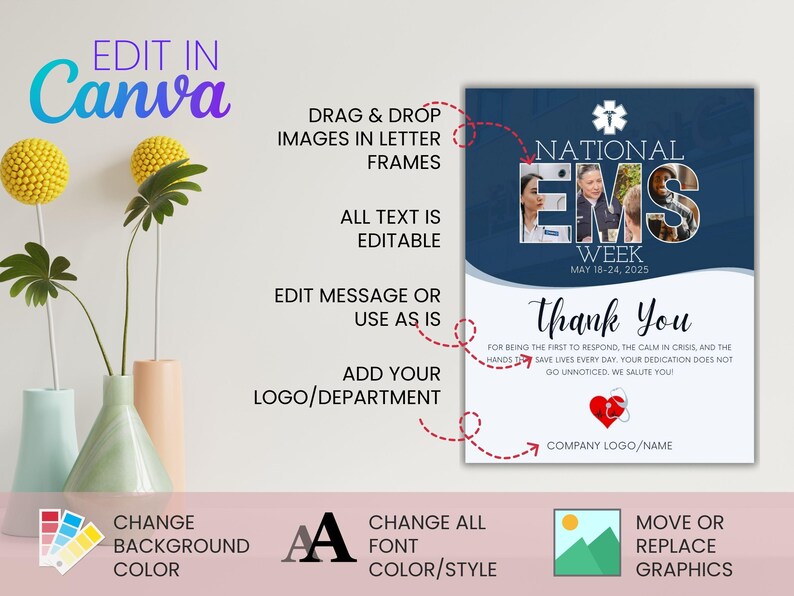 EMS Week Thank You Flyer Canva Template | Editable Appreciation Poster ...