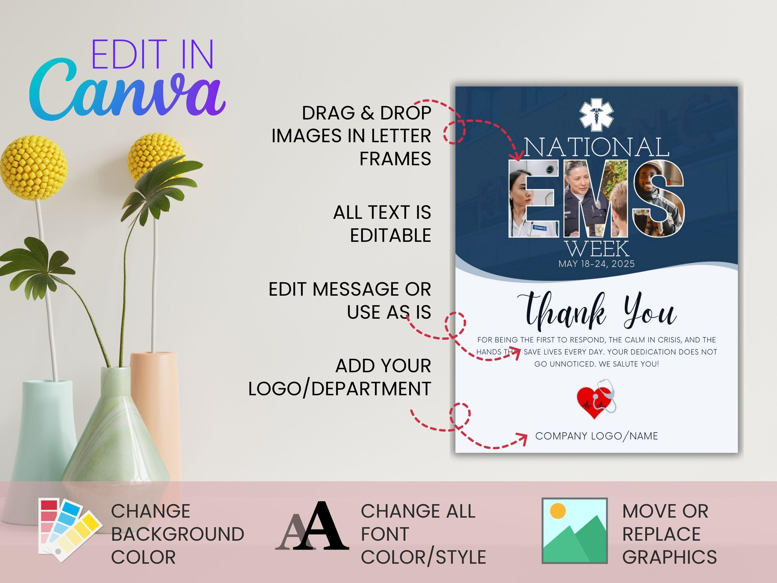 EMS Week Thank You Flyer Canva Template | Editable Appreciation Poster ...