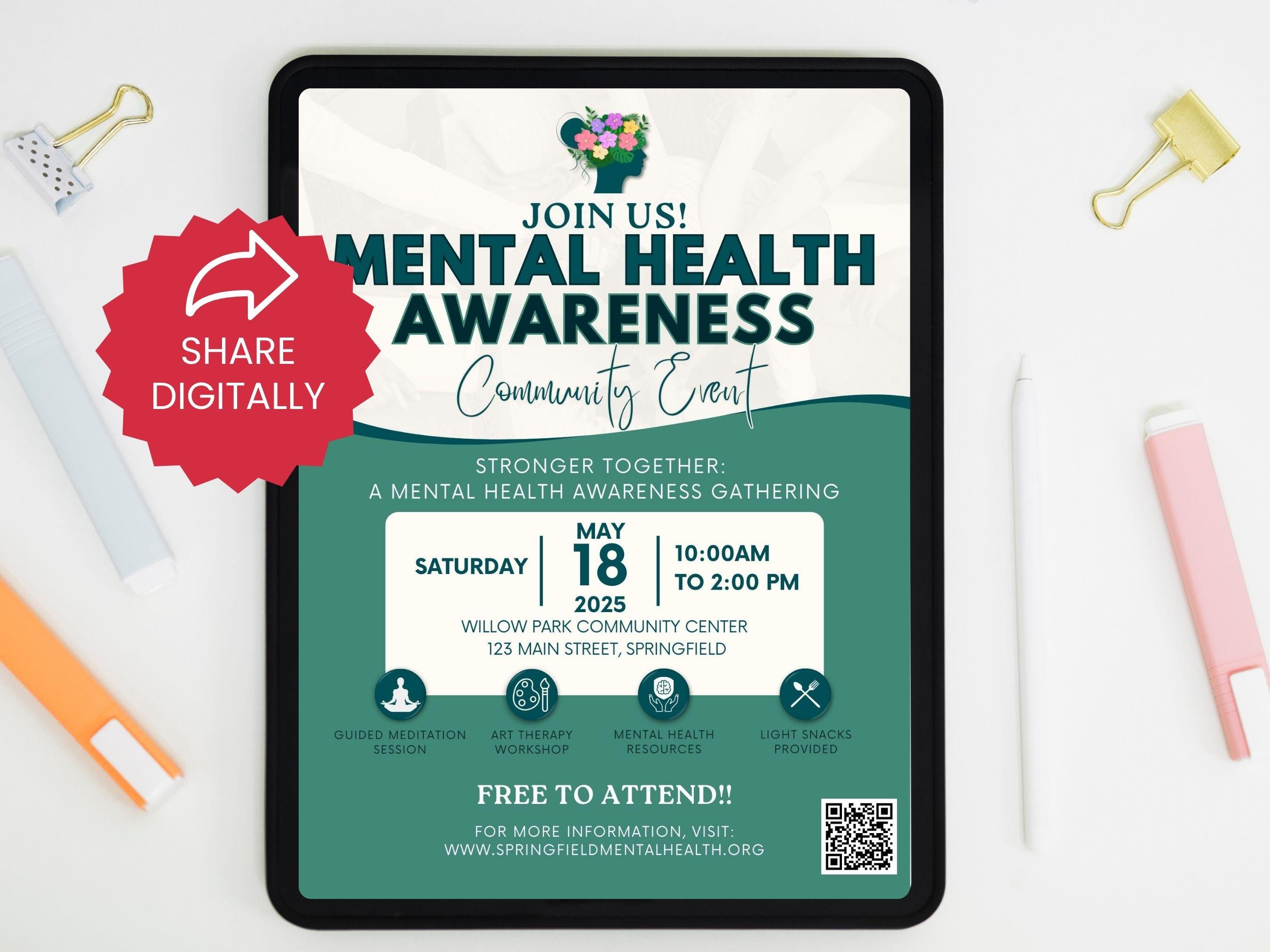 Mental Health Awareness Event Flyer Template | Editable Canva Flyer ...