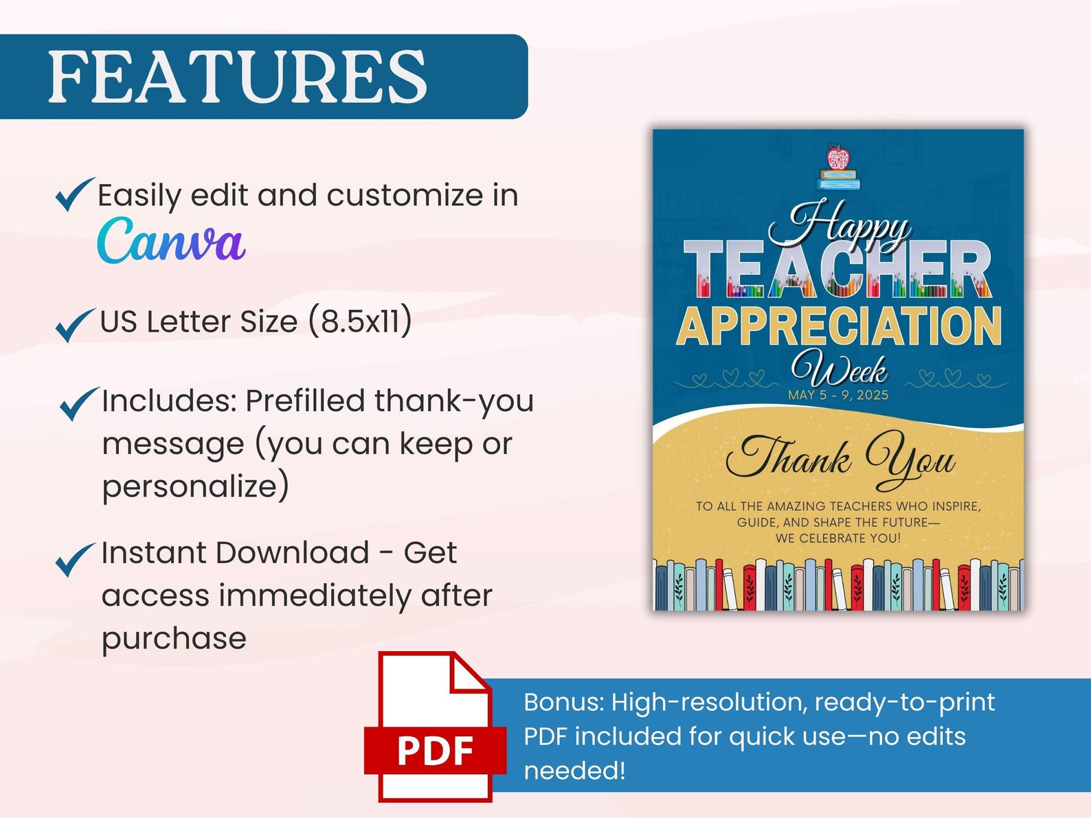 Teacher Appreciation Week Canva Template | Editable Thank You Flyer ...