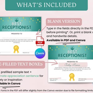 Receptionist Certificate of Appreciation – Editable Canva Template ...