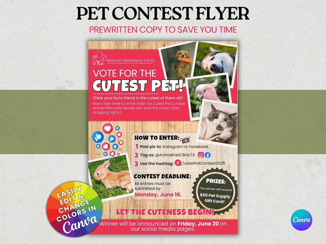 Pet Contest Flyer | Dog Poster | Animal Rescue, Shelters, Veterinary ...