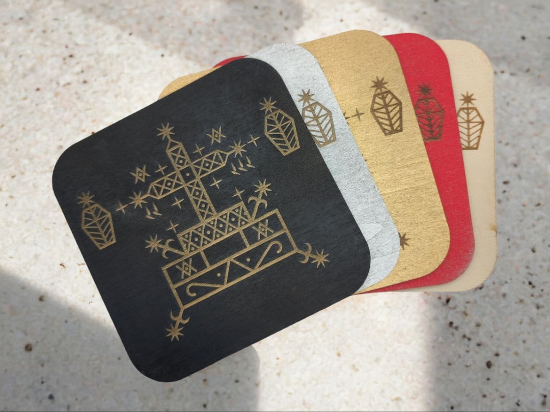 Baron Samedi Veve 5 Inch Engraved Wood Tile Altar Decoration: Voodoo ...