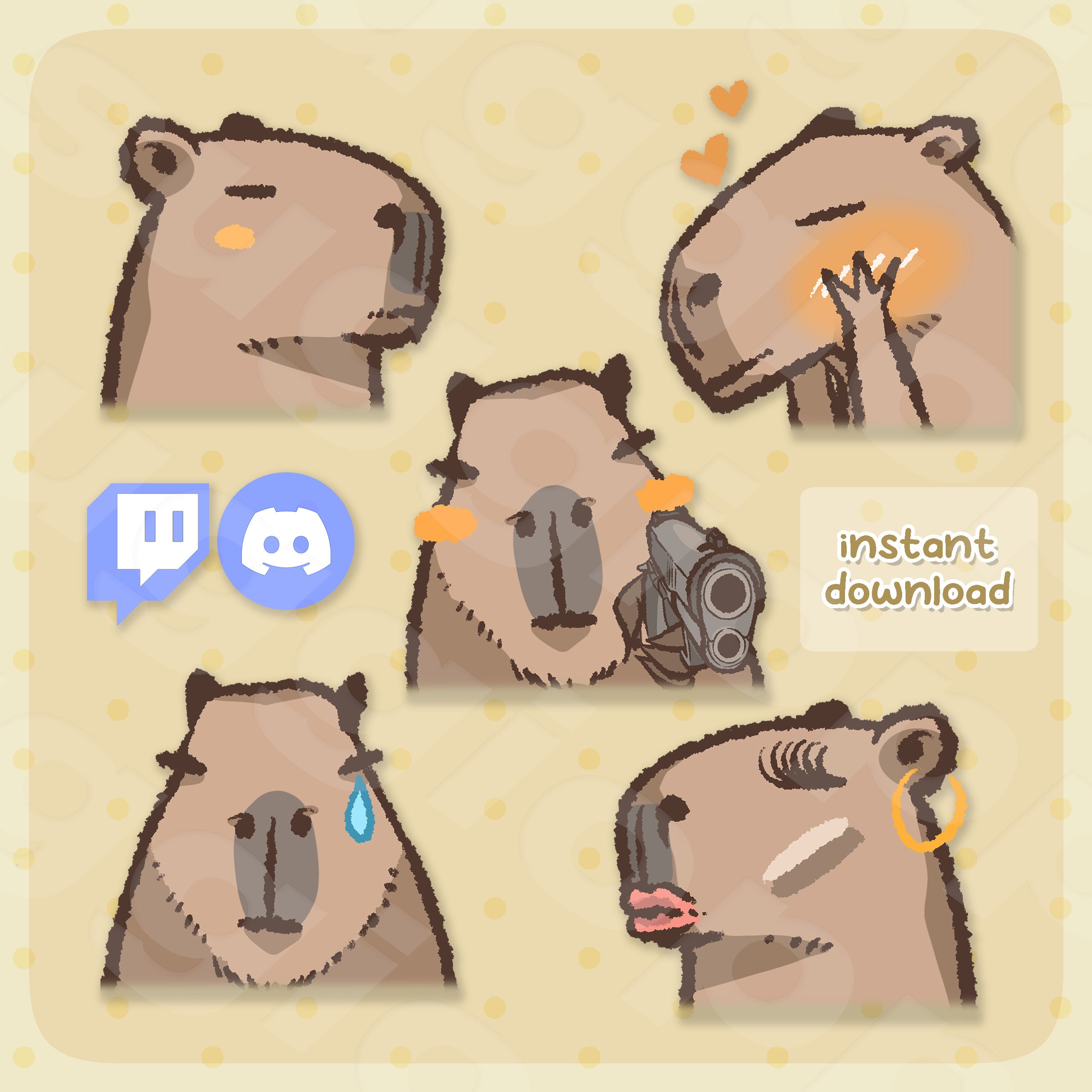 CAPIBARA EMOTES for Discord, Twitch, Streaming, Youtube cute Chibi ...