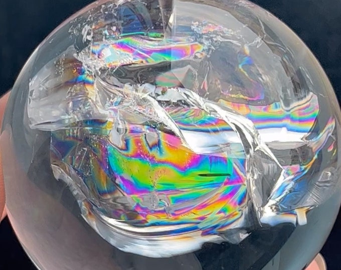 Beautiful 69mm Super Clear Quartz Sphere, Natural Water Clear Rainbow ...