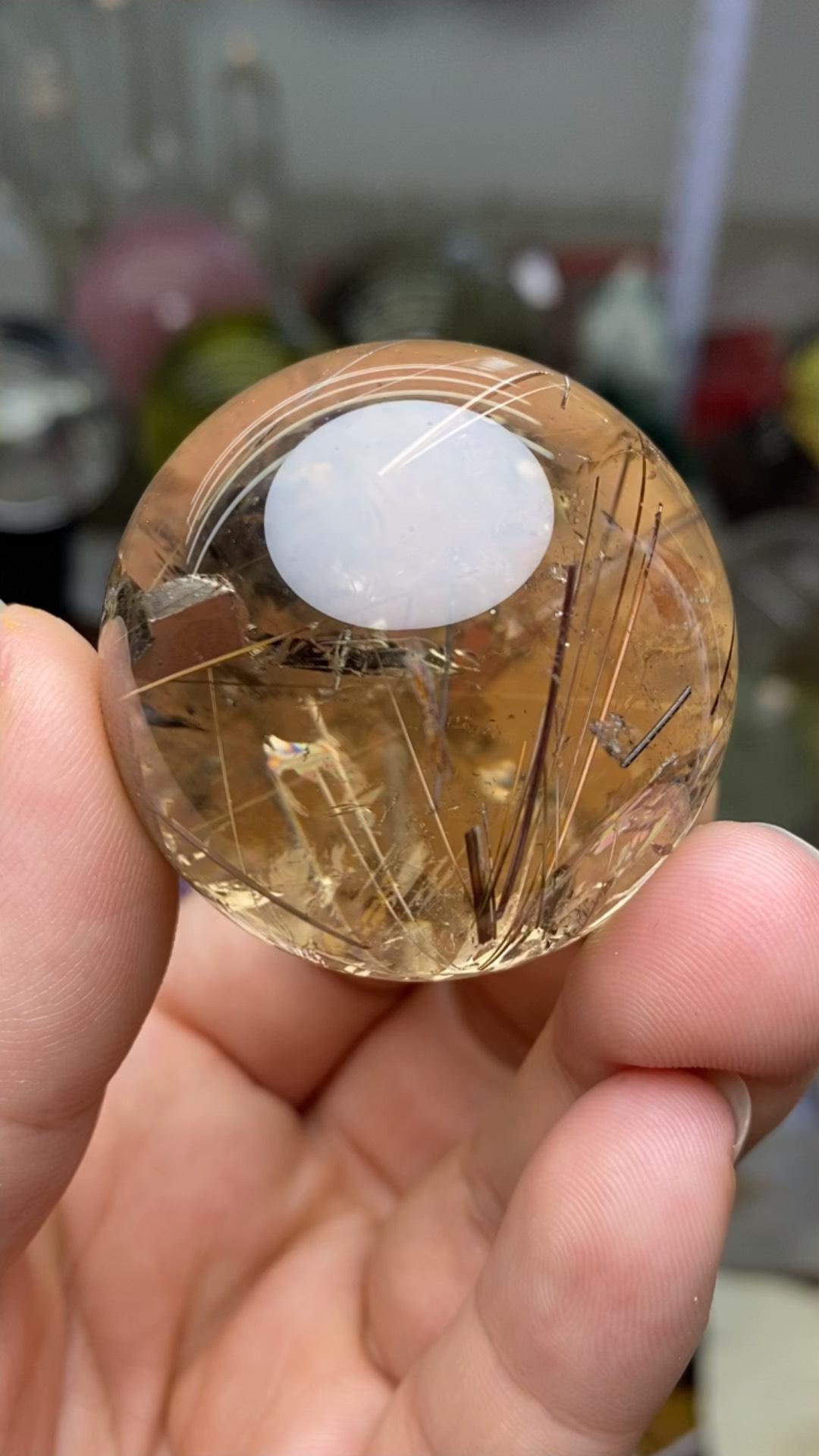 Beautiful 42.5mm Gold Rutilated Quartz Sphere, Gold Needle Crystal Ball ...