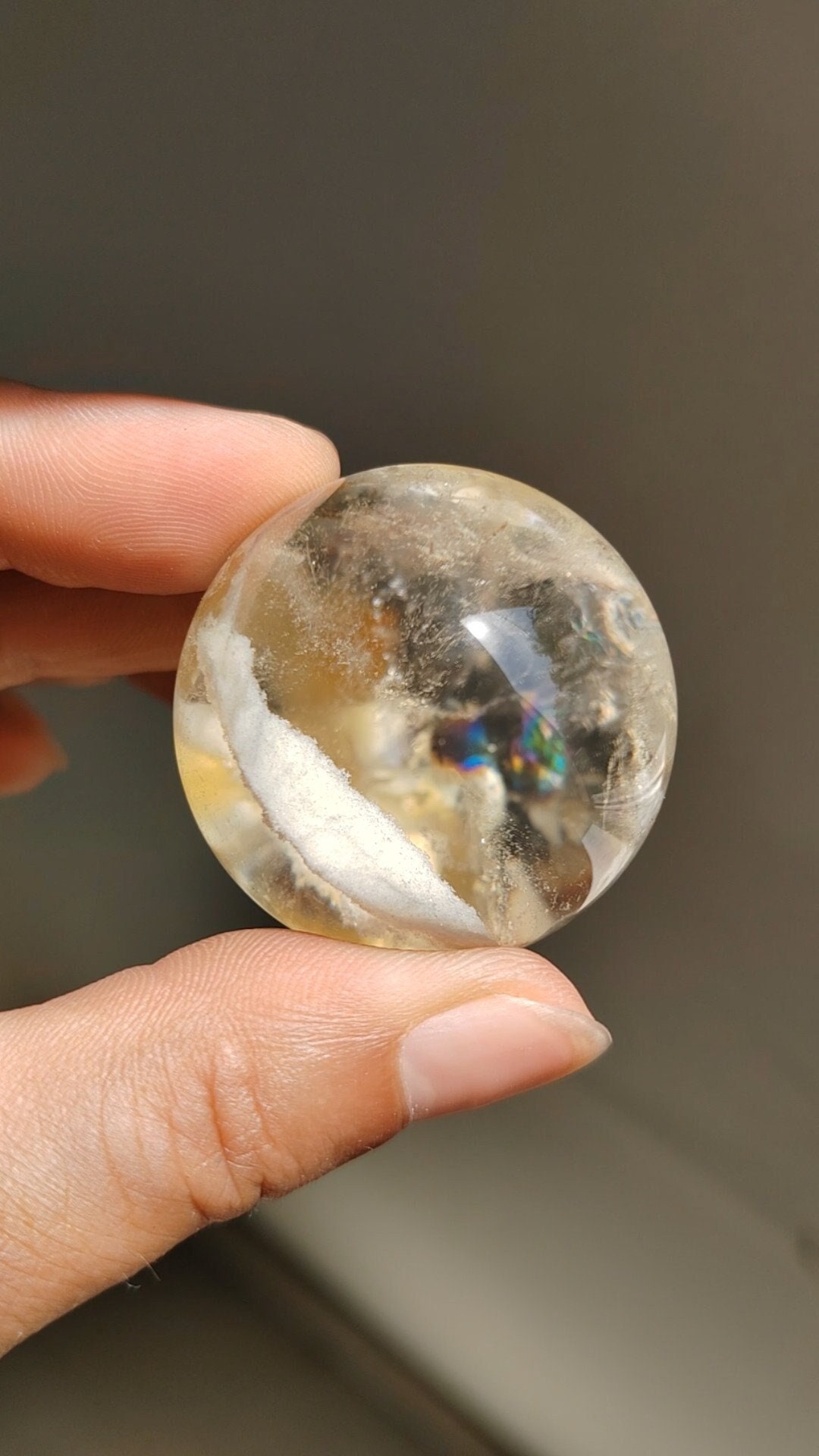 Beautiful 38.4mm Yellow Garden Quartz Sphere, Rainbow Lodolite Crystal ...
