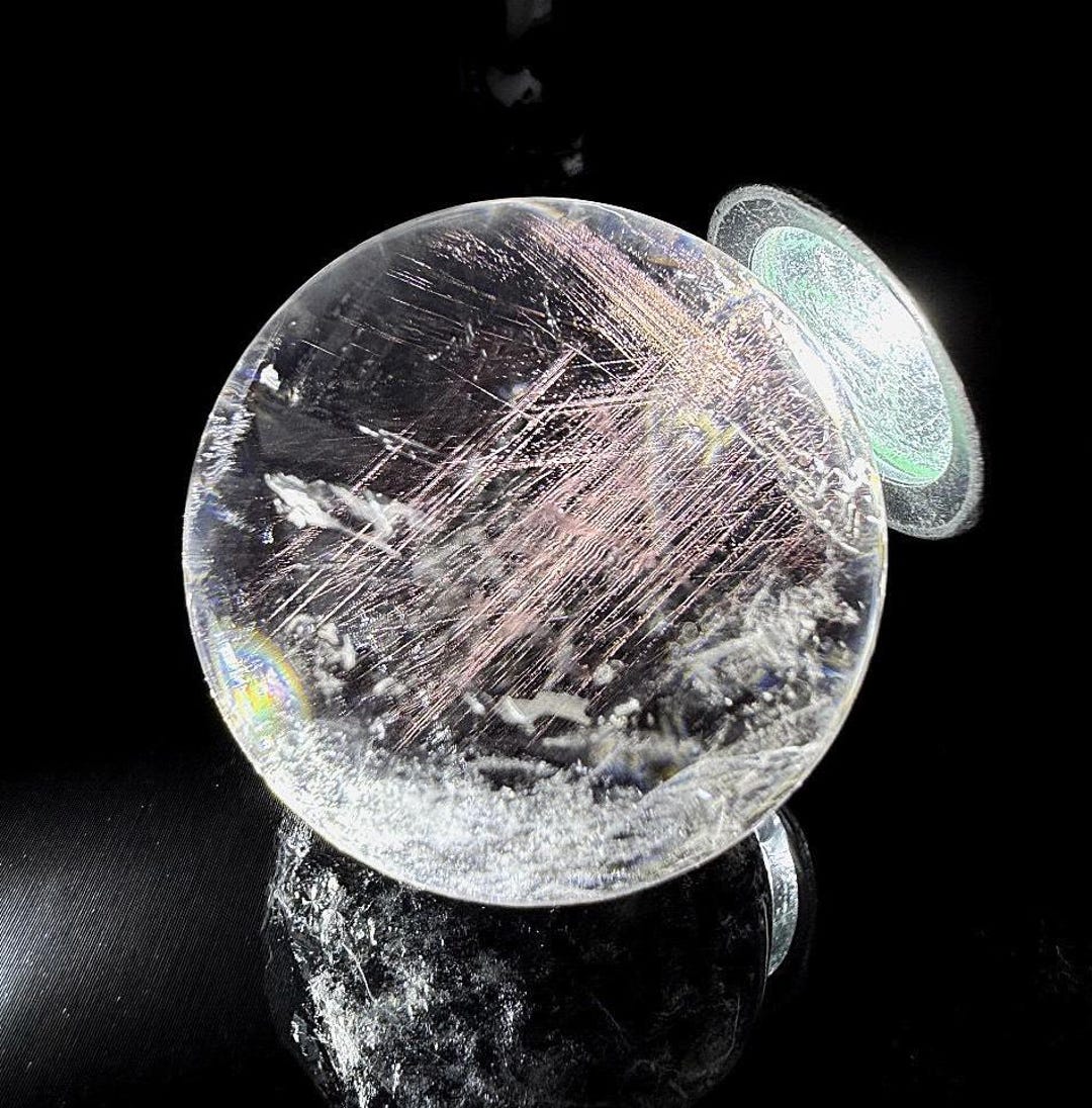 Rare Find 38mm Red Rutiles Crystal Sphere Ball, Clear Quartz Sphere ...