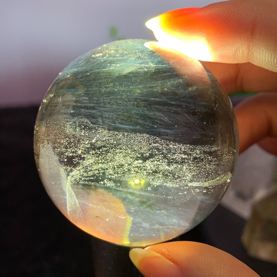 Beautiful 48mm Blue Angel Needle Citrine Crystal Sphere From Brazil ...