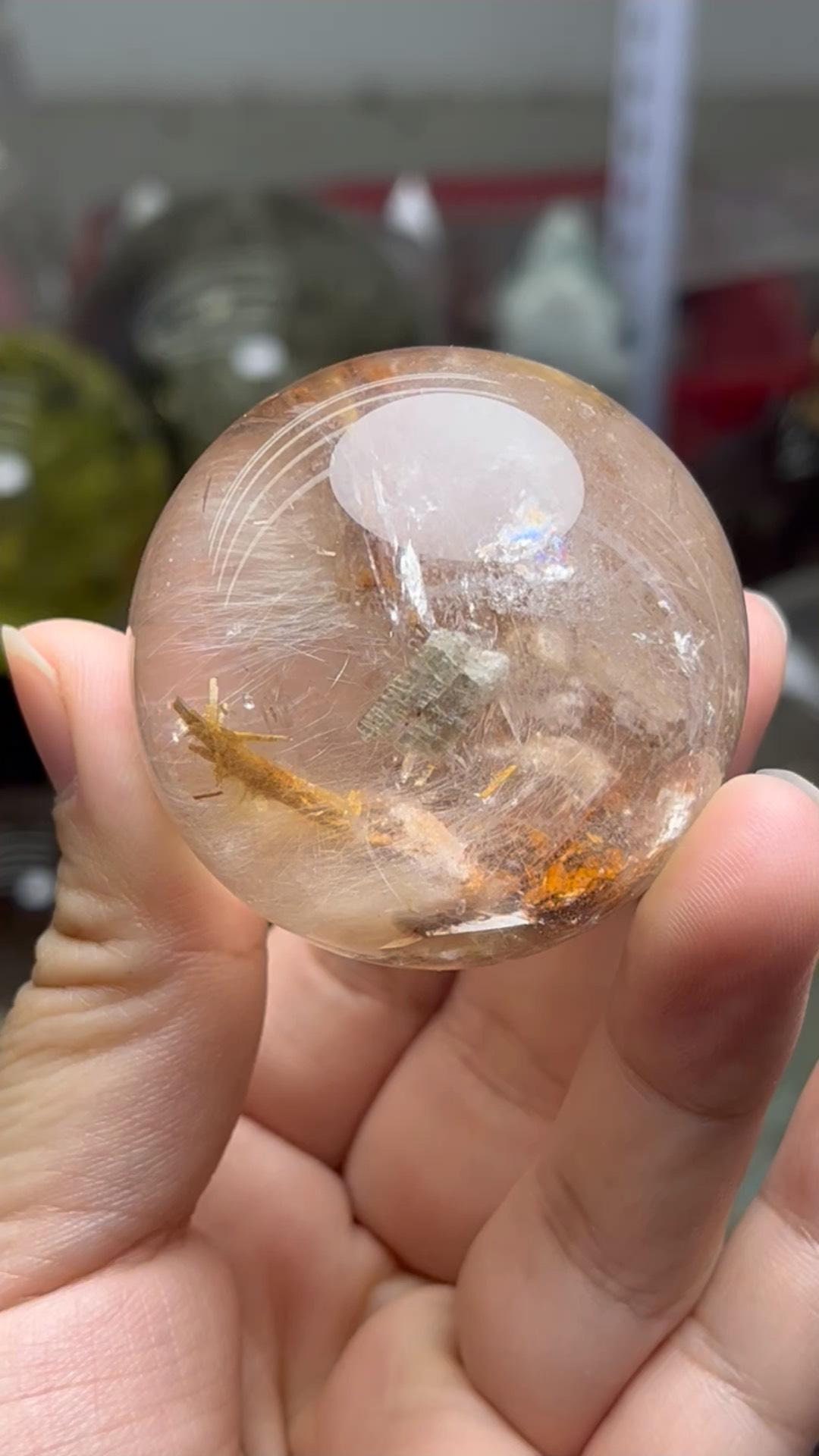 Rare Find 49.5mm Rabbit Hair Inclusion Sphere, Red Amphibole Quartz ...