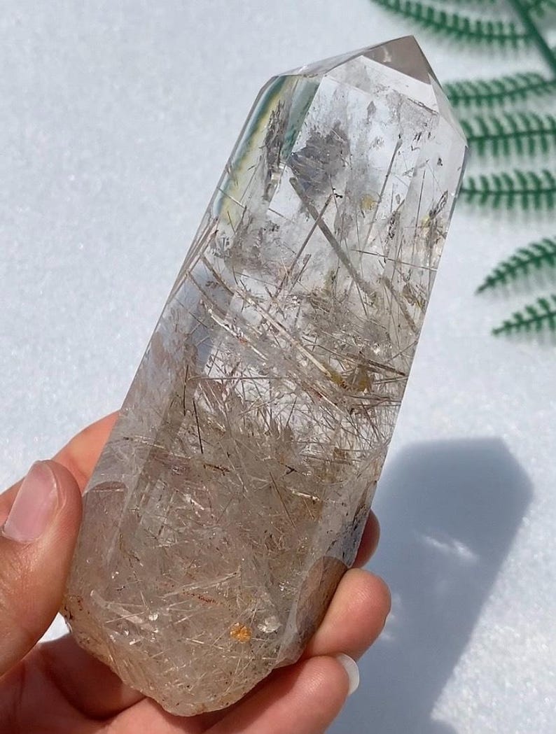 Silver Rutilated Quartz Tower, Rutile Crystal Tower Crystal Wand ...