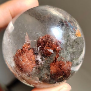 Beautiful 64mm Red Phantom Quartz Sphere, Red Garden Quartz Ball With ...
