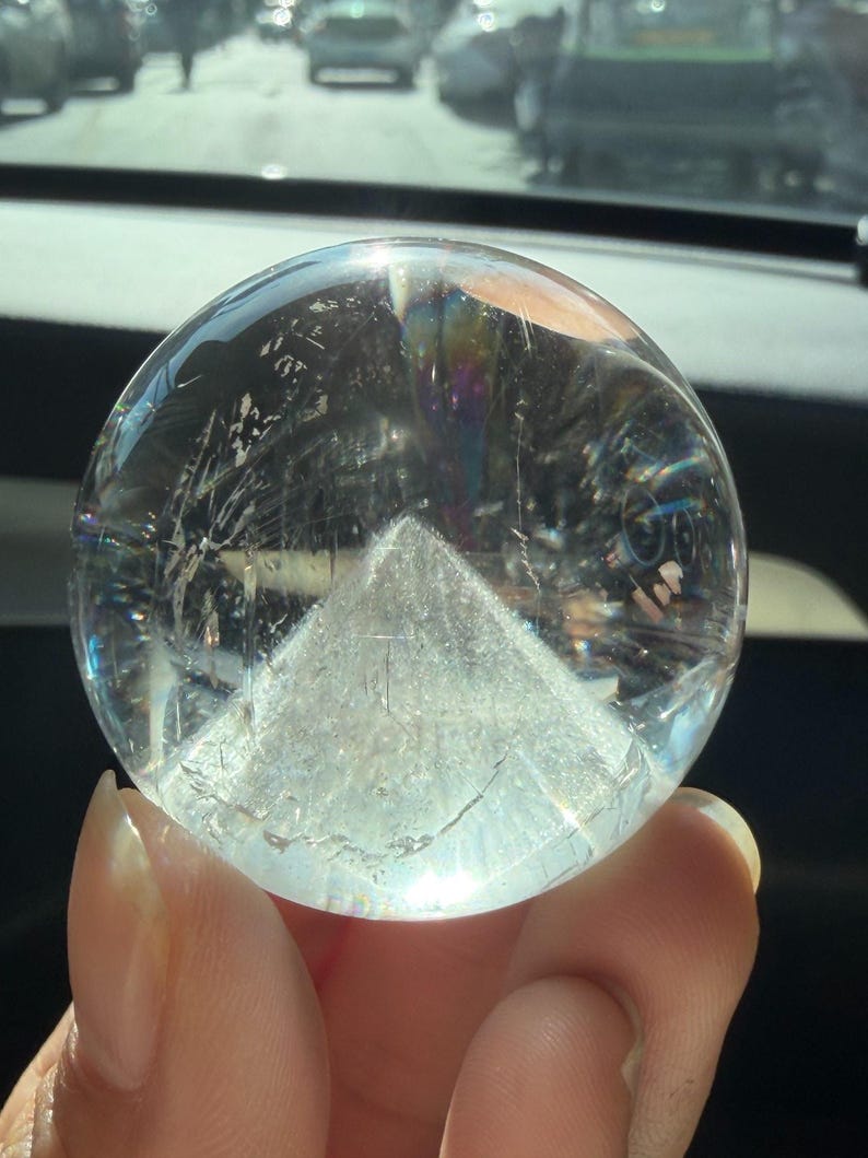 41mm White Phantom Inclusion Sphere, Clear Quartz, Pyramid Lodalite ...