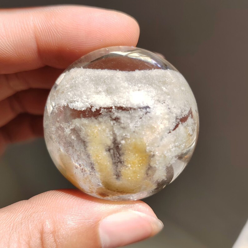Beautiful 38.4mm Yellow Garden Quartz Sphere, Rainbow Lodolite Crystal ...