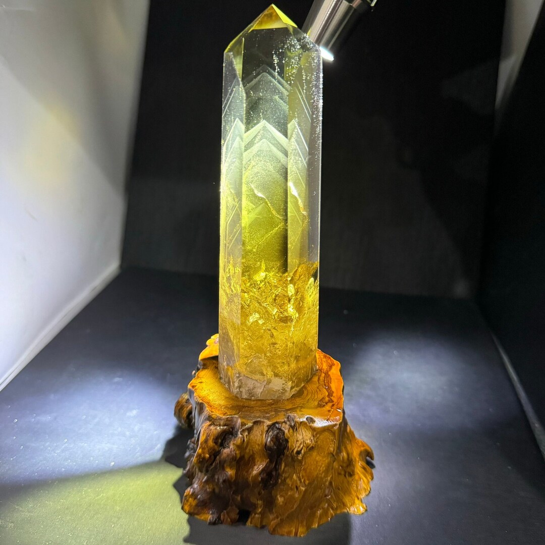 Beautiful Citrine Tower With Wooden Stand, Rare White Phantom Citrine ...