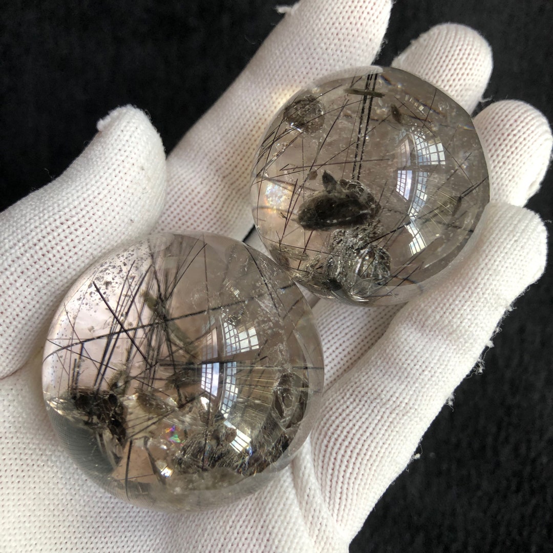 2 PCS 43.4mm Rare Transparent Black Tourmaline Rutilated Crystal Quartz ...