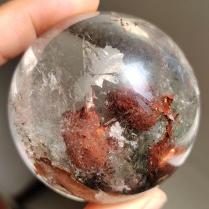 64mm Red Phantom Quartz Sphere, Red Garden Quartz Ball With Rainbow ...