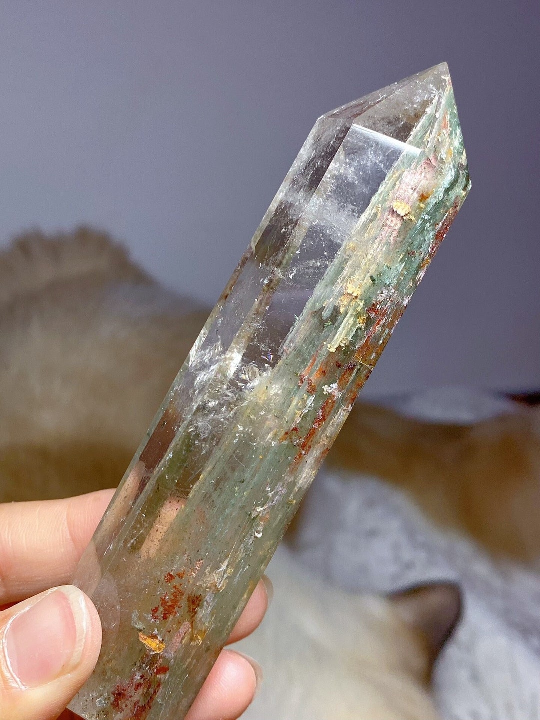 Beautiful Green Garden Quartz Tower, Lodolite Inclusion Quartz Tower ...