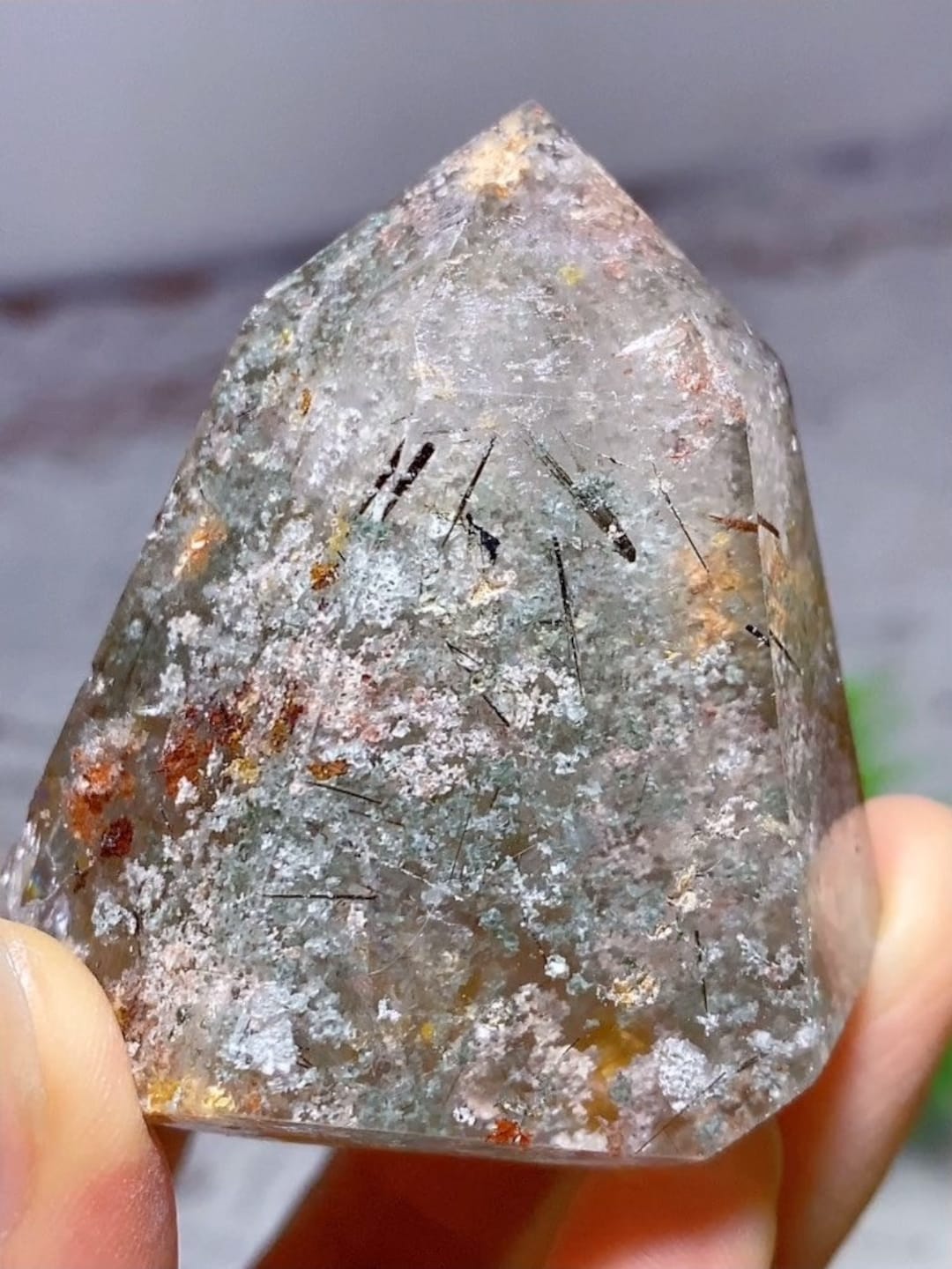 Beautiful Garden Quartz Tower With Black Rutiles, Lodolite Inclusion ...
