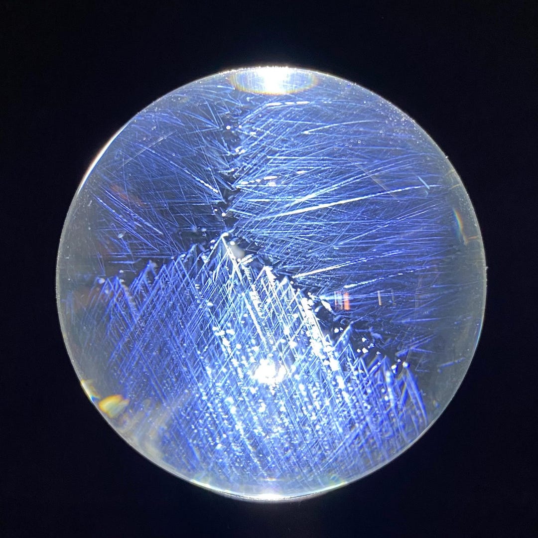 Premium 50mm Natural Blue Rutiles Crystal Shpere Ball, Clear Quartz ...