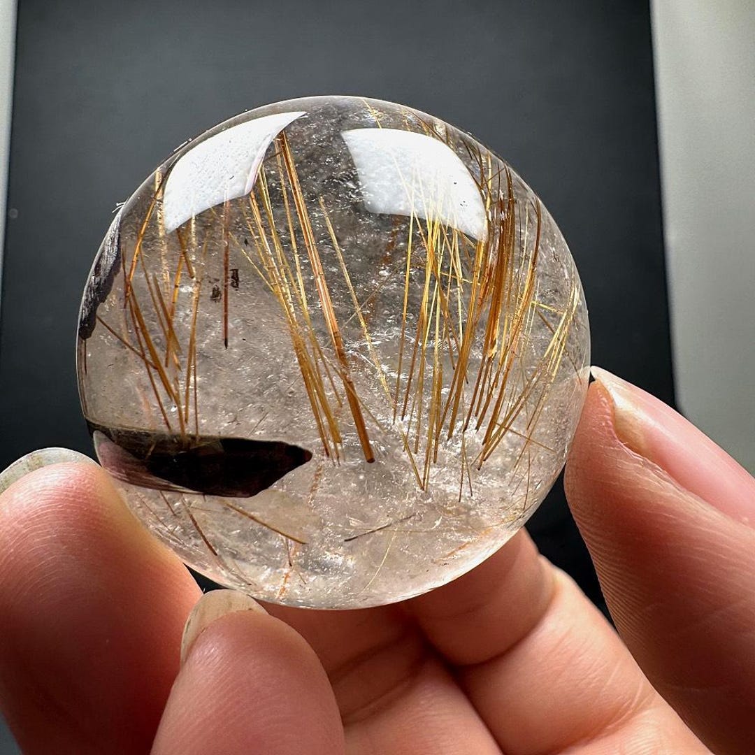 Beautiful 42mm Gold Rutilated Quartz Sphere, Gold Needle Crystal Ball ...
