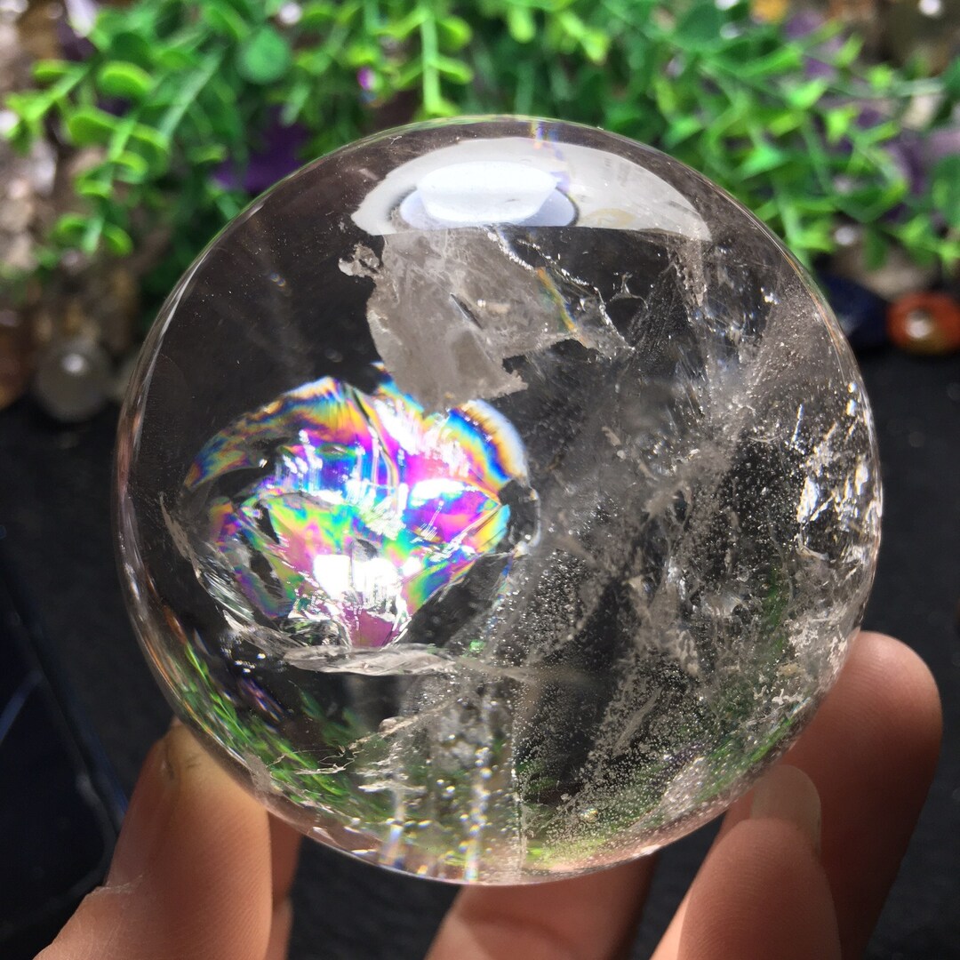 65mm Beautiful Rainbw Clear Quartz Sphere, Natural Water Clear Rainbow ...