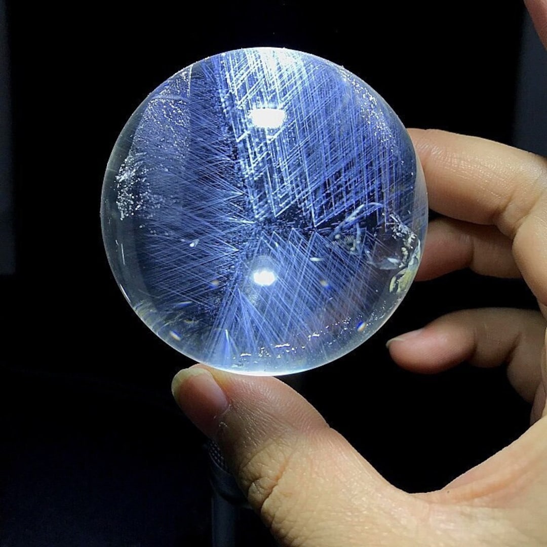 Premium 60mm Natural Blue Rutiles Crystal Shpere Ball, Clear Quartz ...